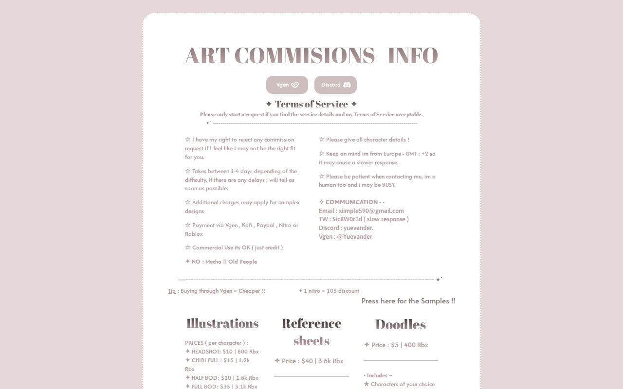 Commision information